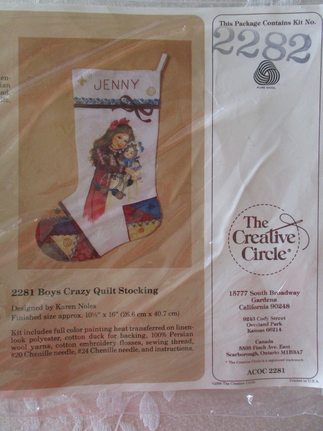 Crewel Embroidery Stocking Kit, Christmas Girls Crazy Quilt Stocking ...