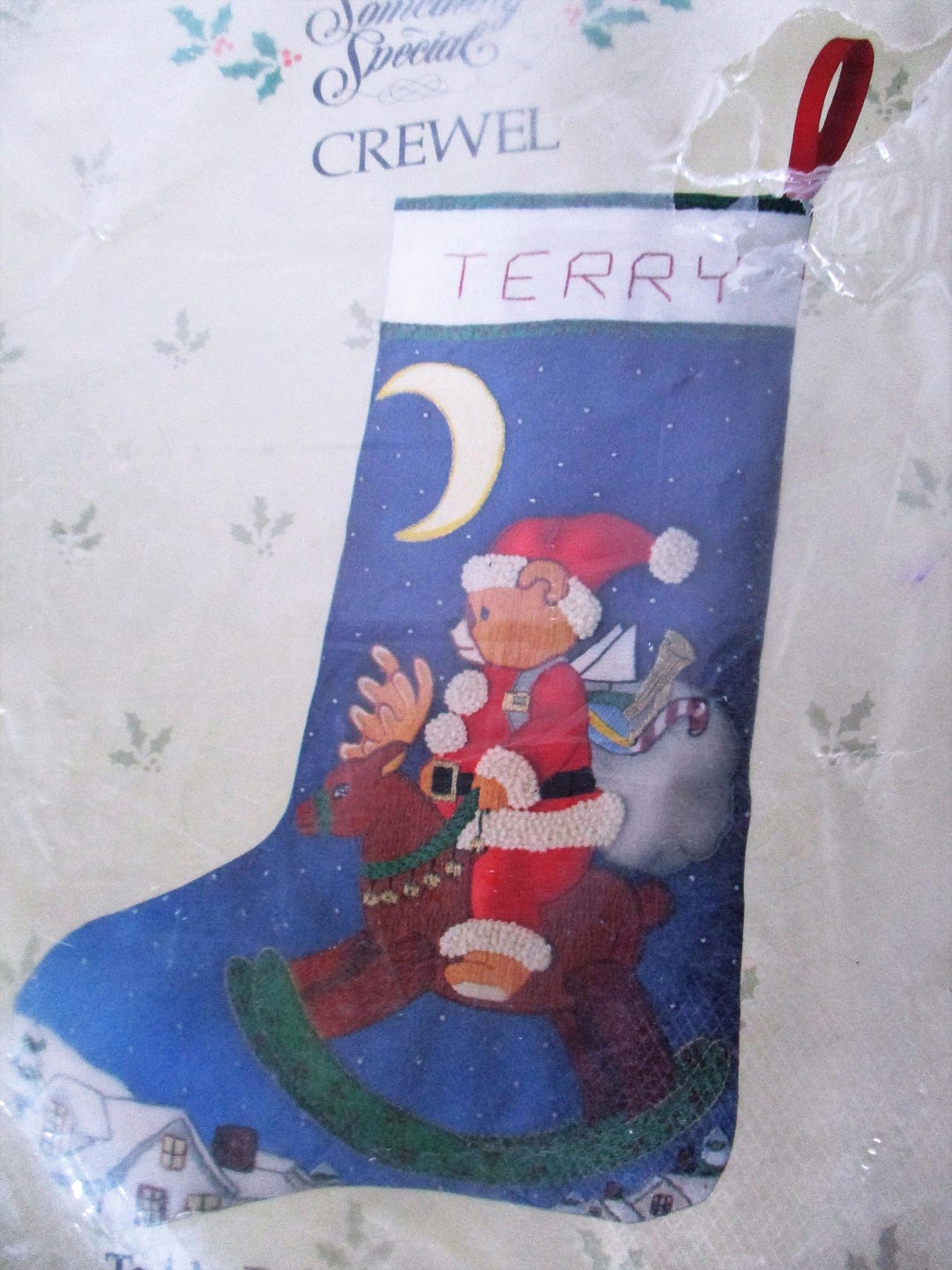 Crewel Embroidery Christmas Stocking Kit, Teddy Bear and Reindeer ...