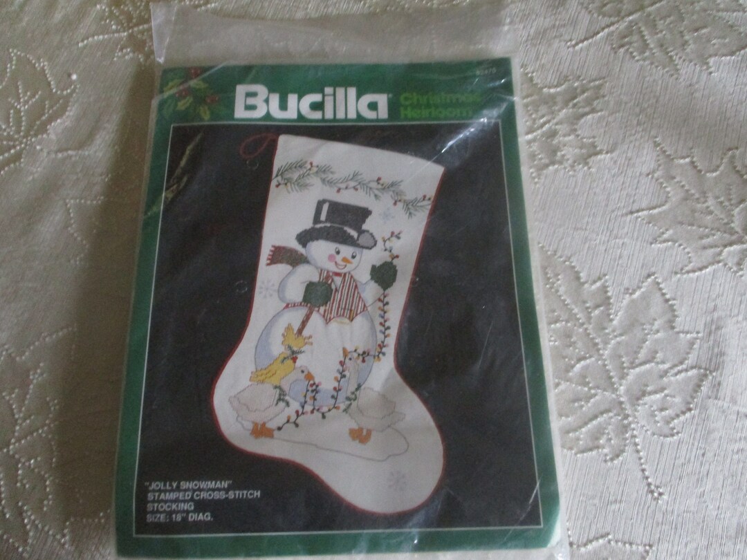 Stamped Cross Stitch Stocking Kit, Snowman Stamped Cross Stitch Kit ...