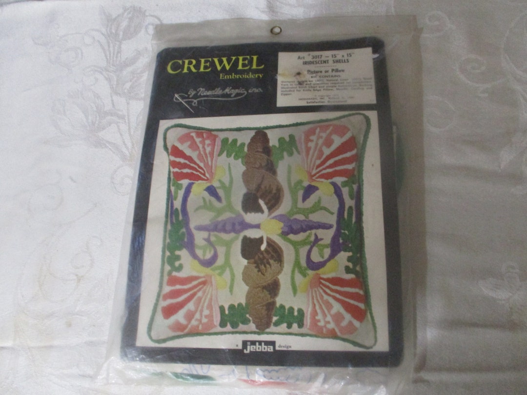 Crewel Kit, Crewel Embroidery Kit, Crewel Pillow Kit, Iridescent Shells ...
