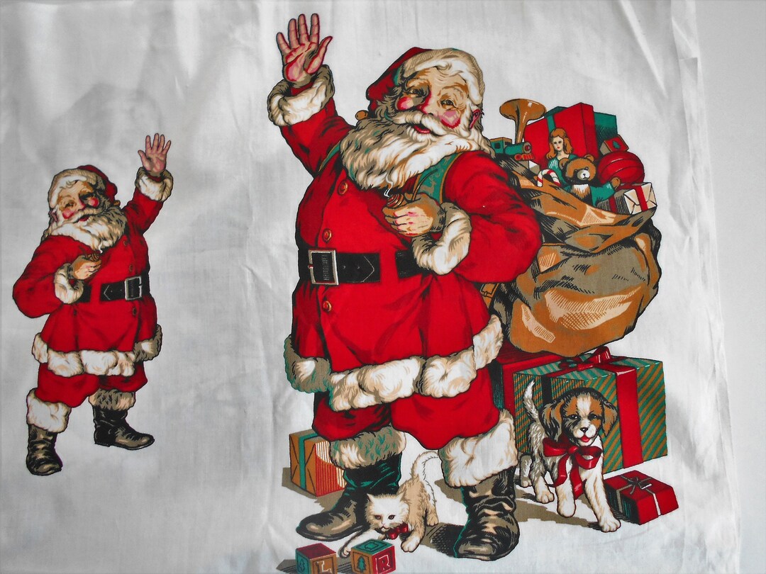Christmas Panel, Santa Fabric Panel, Appliqued Santa for Sewing ...