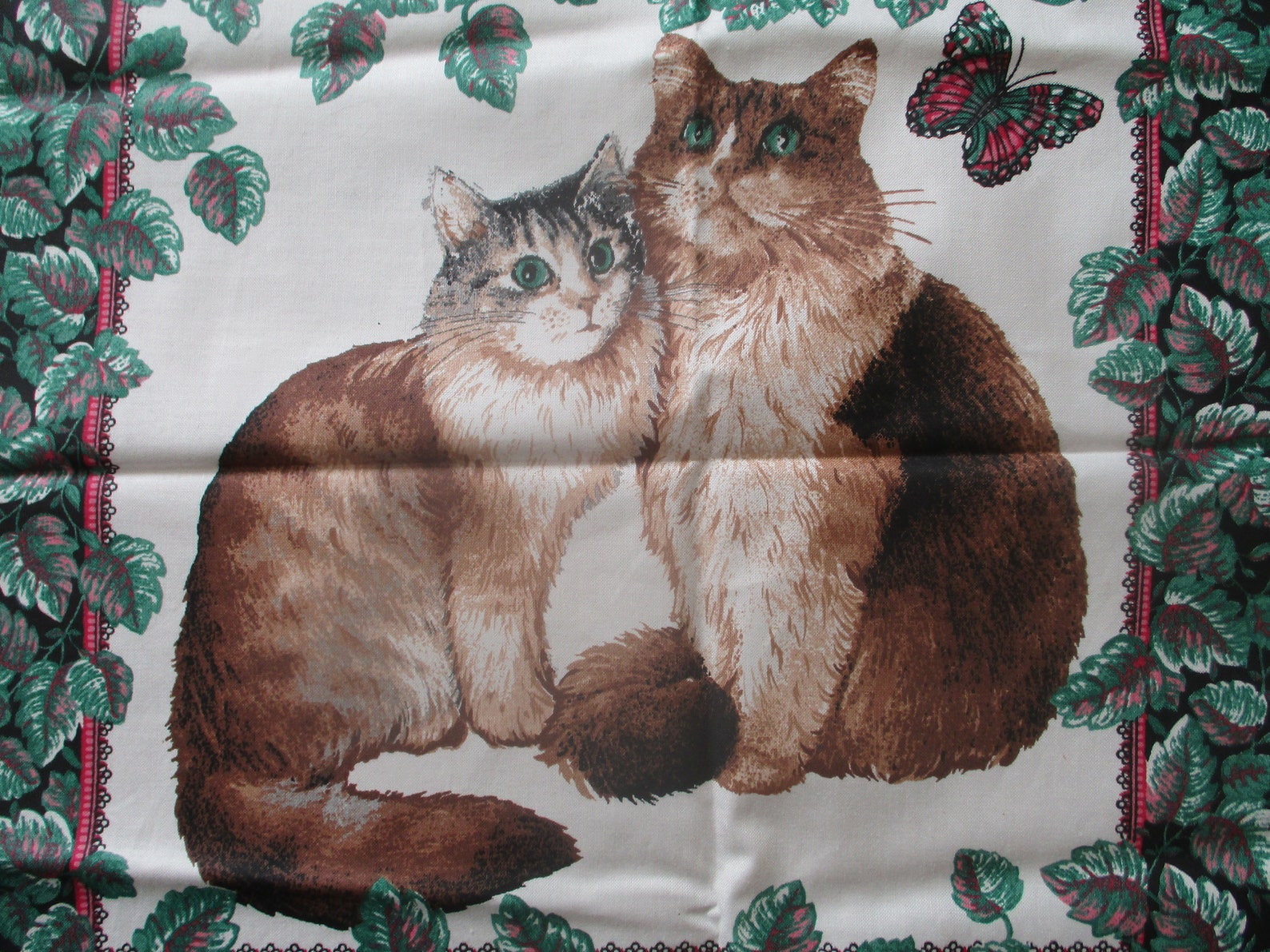 Cat Pillow Panel, 2 Cats Pillow Panel Fabric, 2 Kittens Pillow Panel ...