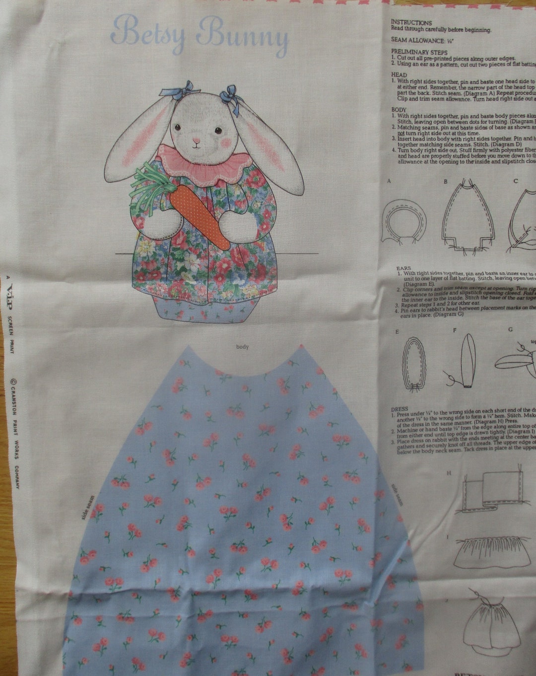 Easter Bunny Fabric Panel, Easter Rabbit, Betsy Bunny Fabric Panel ...