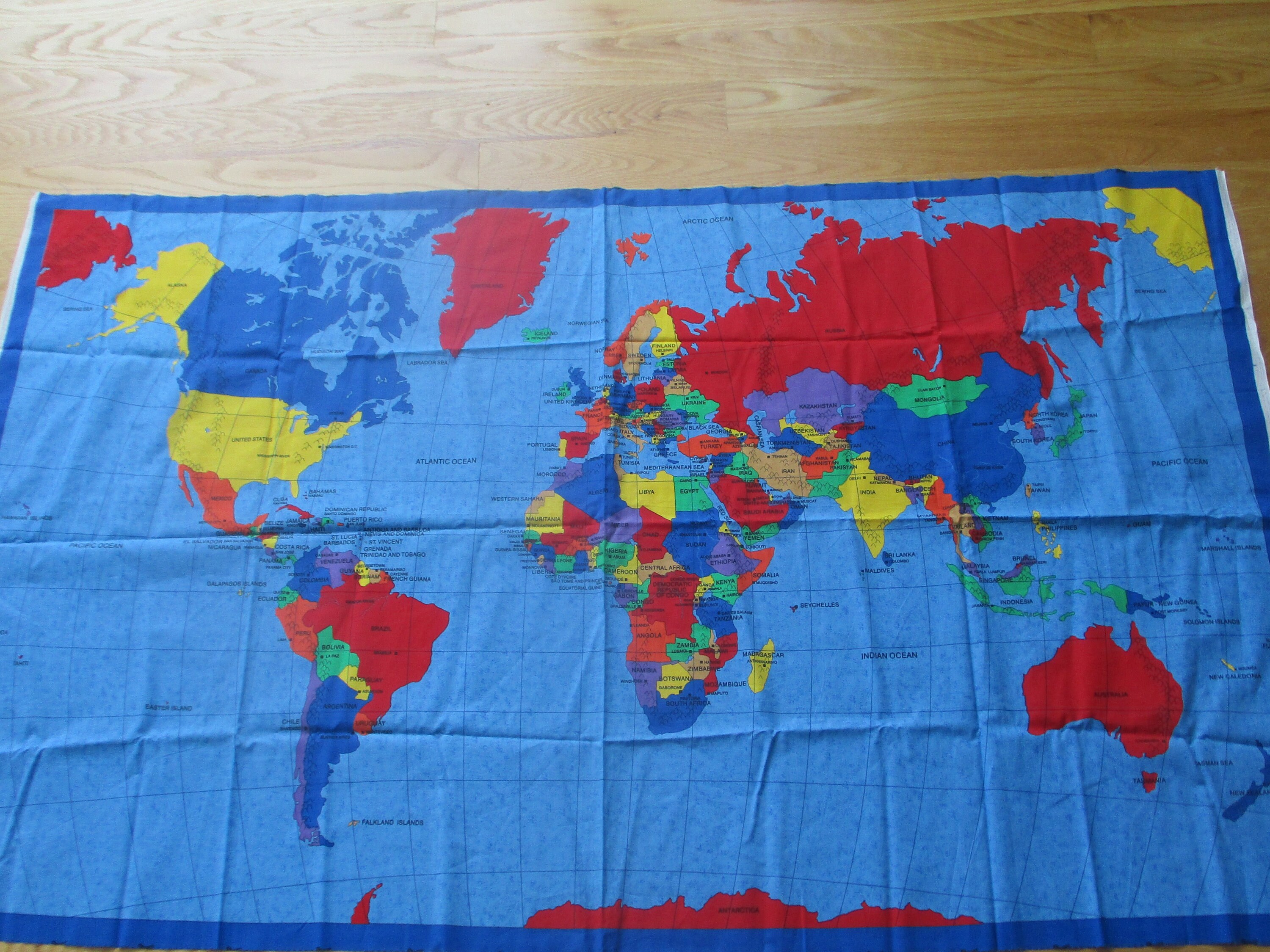 World Map Fabric, Map of America, Fabric Map of World, Colorful Cotton ...