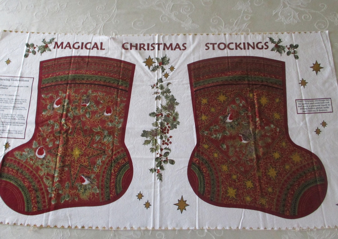 Christmas Stocking Fabric Panel,Magical Christmas Stockings Panel,Birds ...