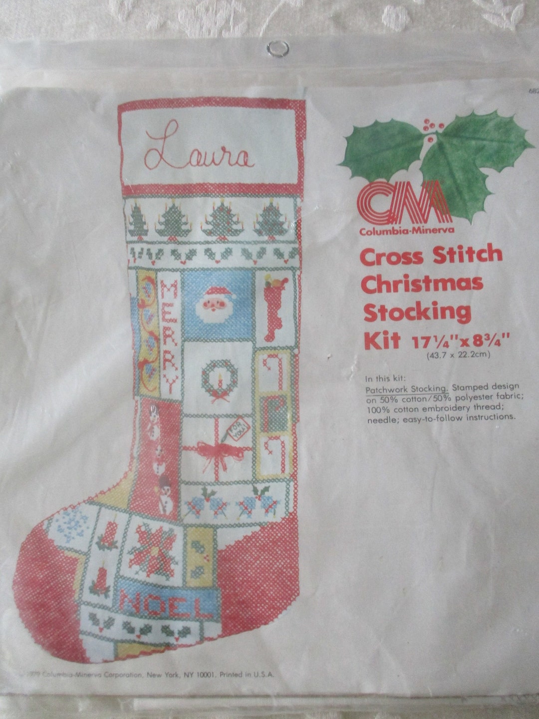 Stamped Cross Stitch Christmas Stocking, Patchwork Stocking Kit, Santa ...