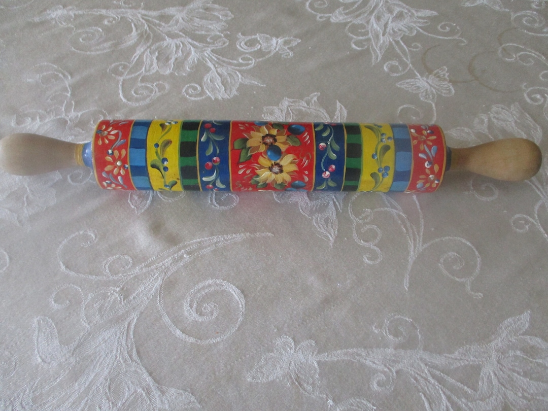 Rolling Pin, Hand Painted Rolling Pin,flowers Painted on Rolling Pin ...