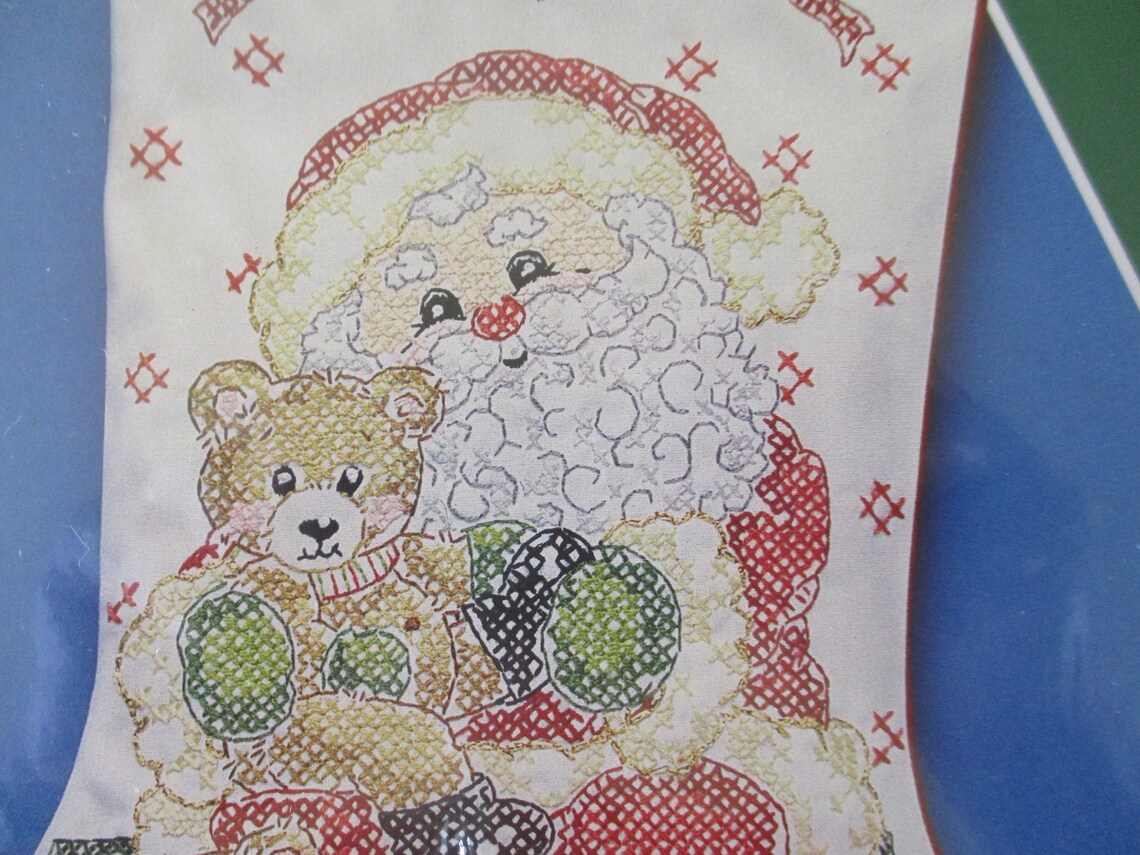 Stamped Cross Stitch Stocking Kit Stamped Christmas Stocking | Etsy
