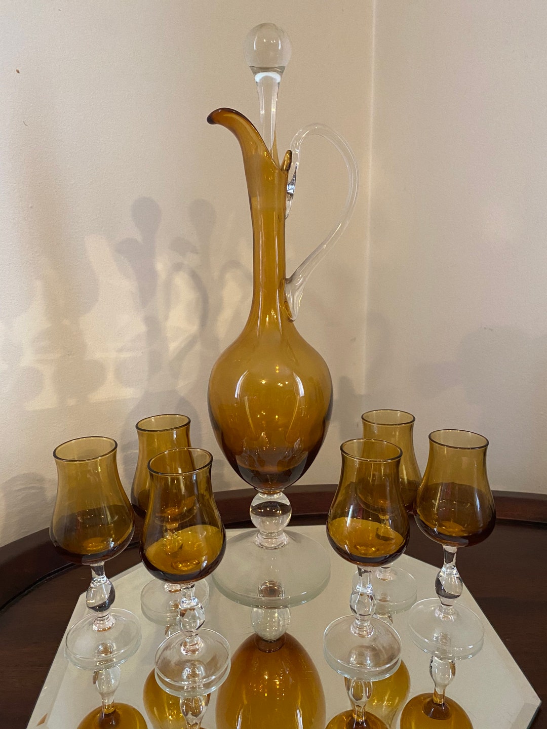 Antique French Amber Decanter Set - Etsy