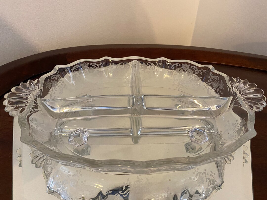 Cambridge Glass Footed Rose Point Pattern 3 Part Divided Tray - Etsy