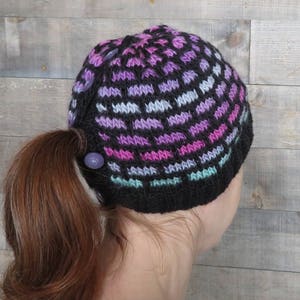 Ombre Bricks Ponytail Hat Knitting Pattern, Ombre Hat Knitting Pattern ...