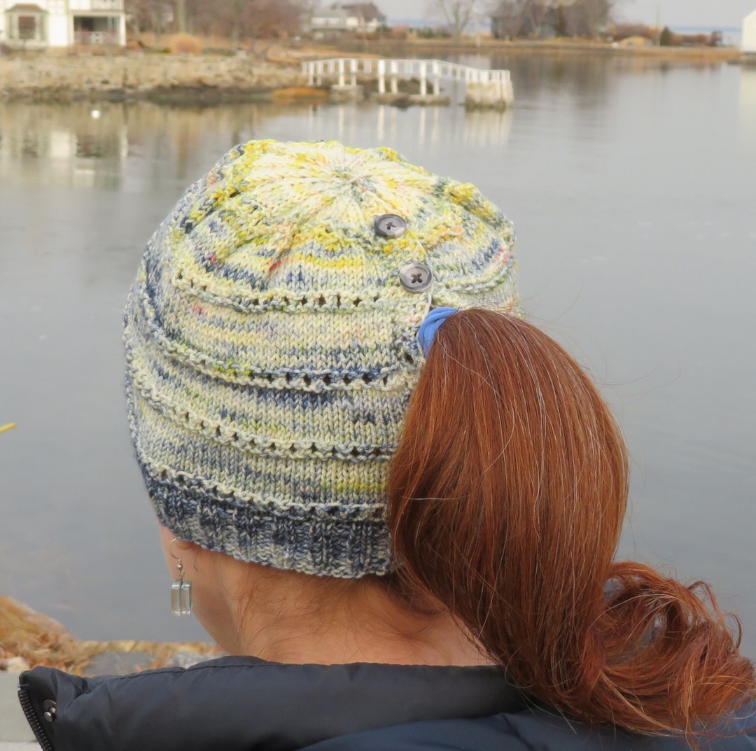 Ridges Ponytail Hat Knitting Pattern, Sock Yarn Hat Knitting Pattern ...