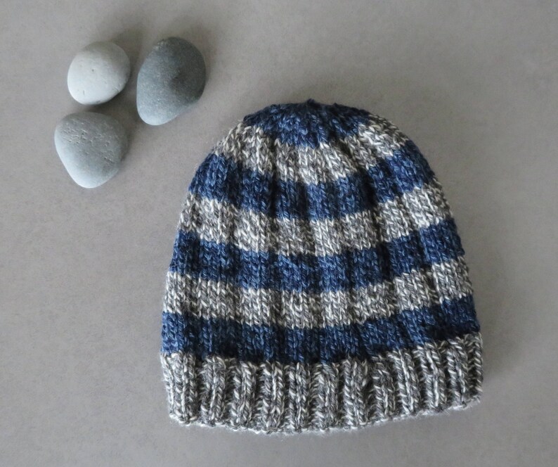 Easy Striped Knit Beanie Pattern, Beginner Ribbed Hat, Work Flat or in ...