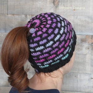 Ombre Bricks Ponytail Hat Knitting Pattern, Mosaic Knit Use Just 1 ...
