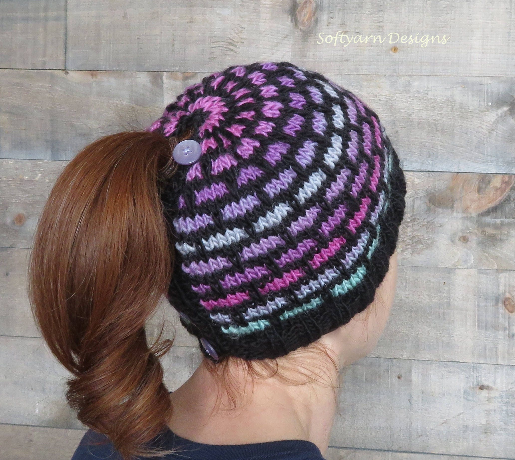Ombre Bricks Ponytail Hat Knitting Pattern, Mosaic Knit Use Just 1 ...