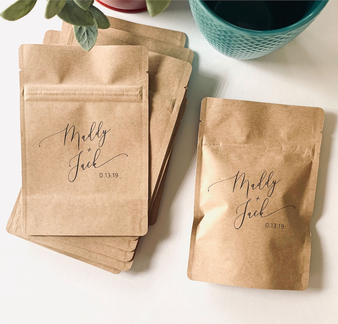 Personalized Natural Kraft Lined Coffee Favor Pouches - CUSTOM - Favors ...