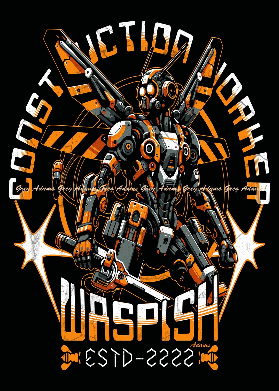 Waspish 5x7 Construction Worker Bee Robot Future Insect Art Print- Hand ...
