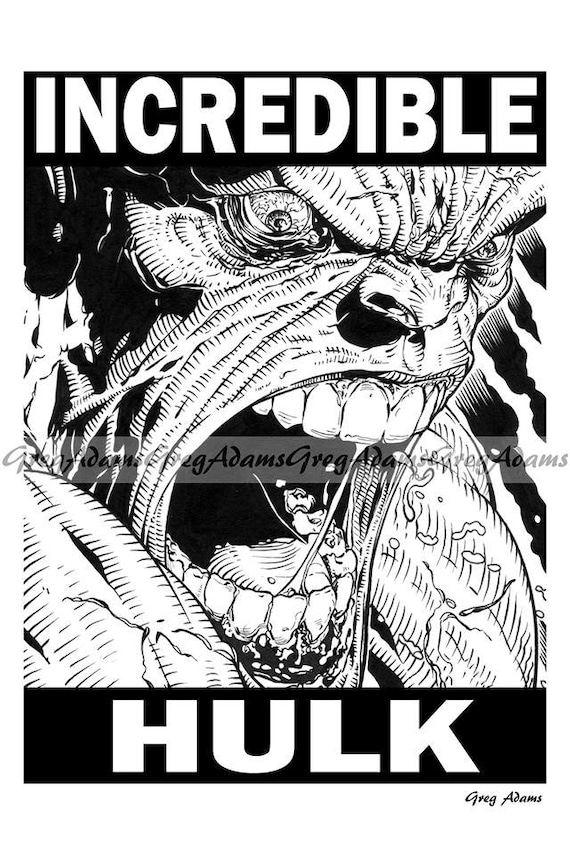 Avengers Hulk Ink Drawing