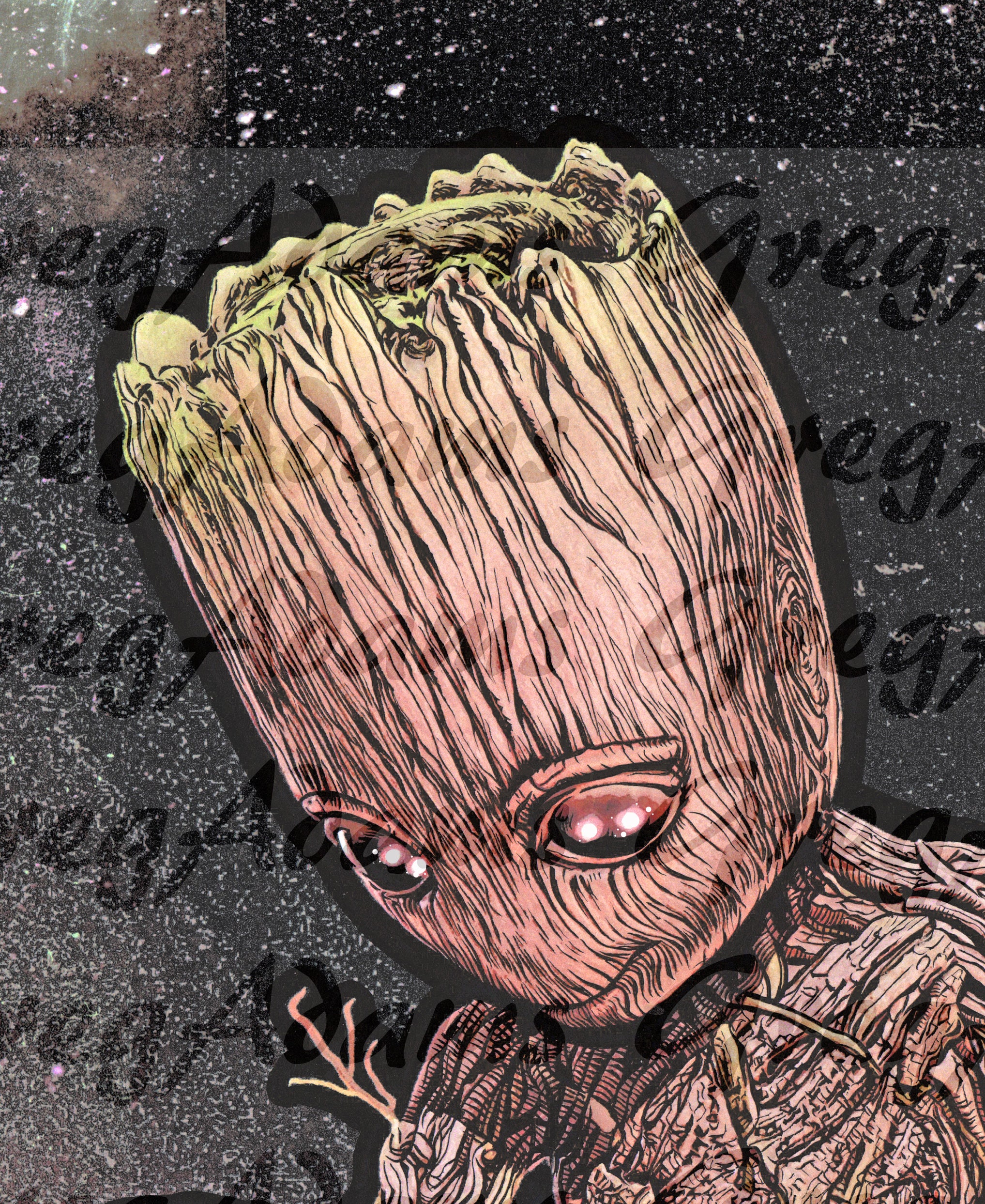 GROOT 12 X 18 Baby Groot Death Button Guardians, Original Art Print ...