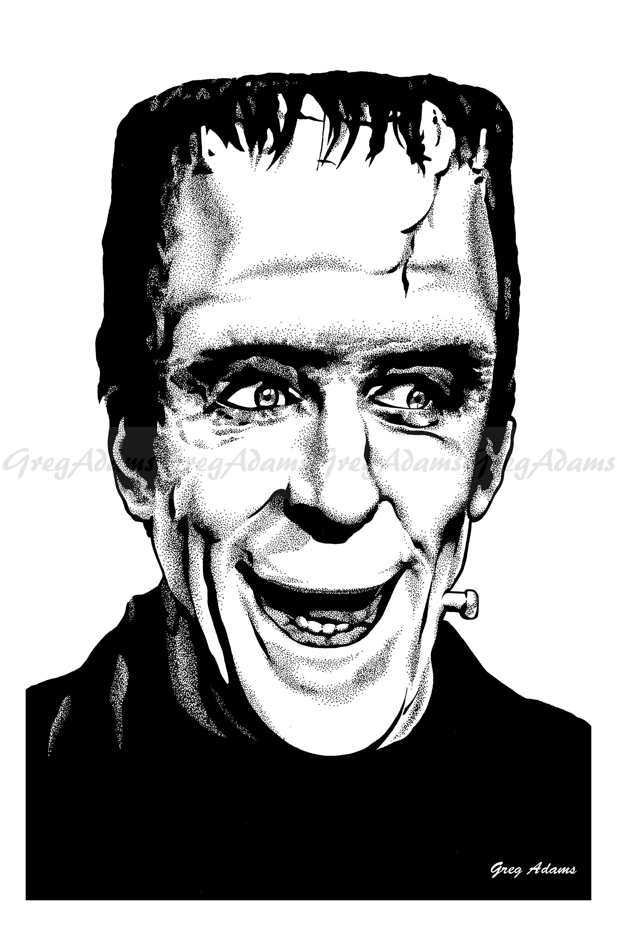 MUNSTERS Herman in Pointillism a Black and White Art Print - Etsy