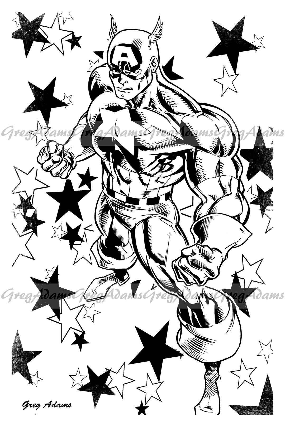 Captain America 12x18 With Stars Art Print- Hand Signed by Greg Adams ...