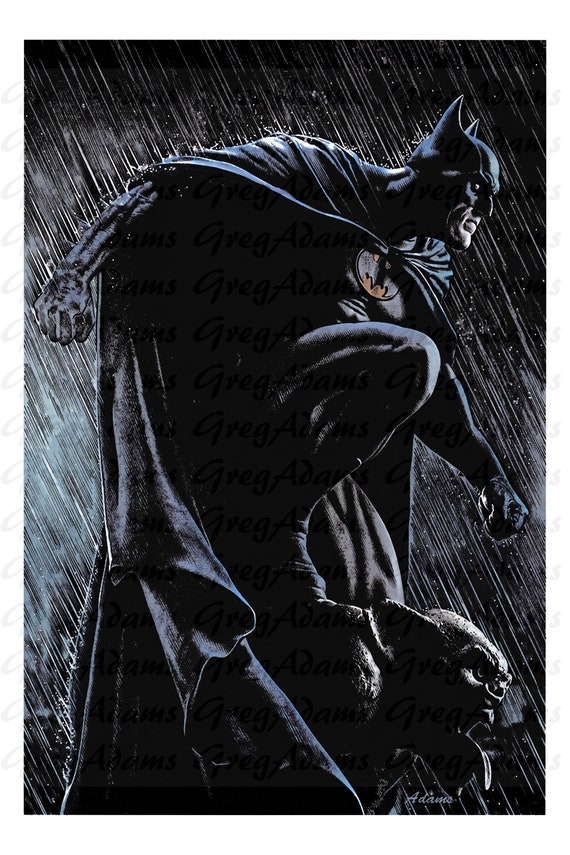 Batman Perched High Above the City in the Rain. Original Art - Etsy