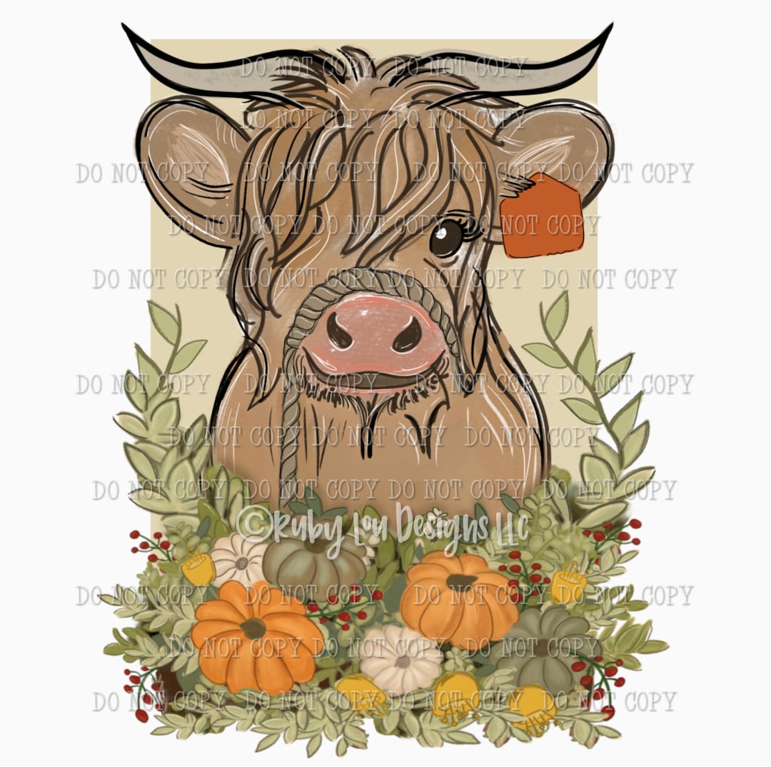 Autumn Longhorn Cow | Fall Pumpkins | Cute Cow | Digital Download ...