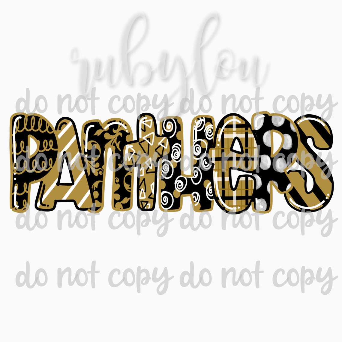PANTHERS doodle letters PNG Black and Gold digital | Etsy