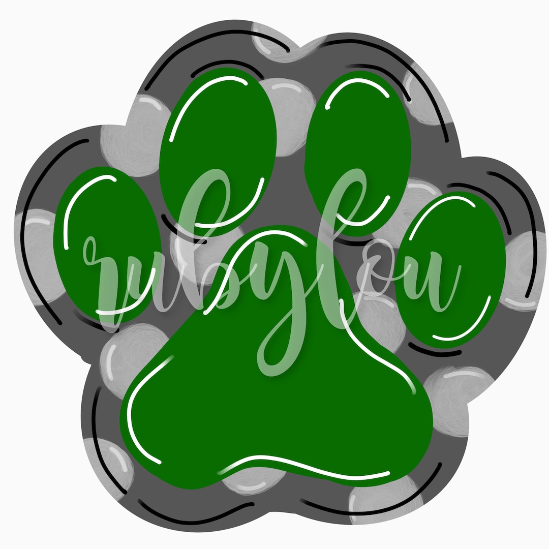 Cute Hand Drawn Paw Print Green Gray Sublimation Design Digital ...