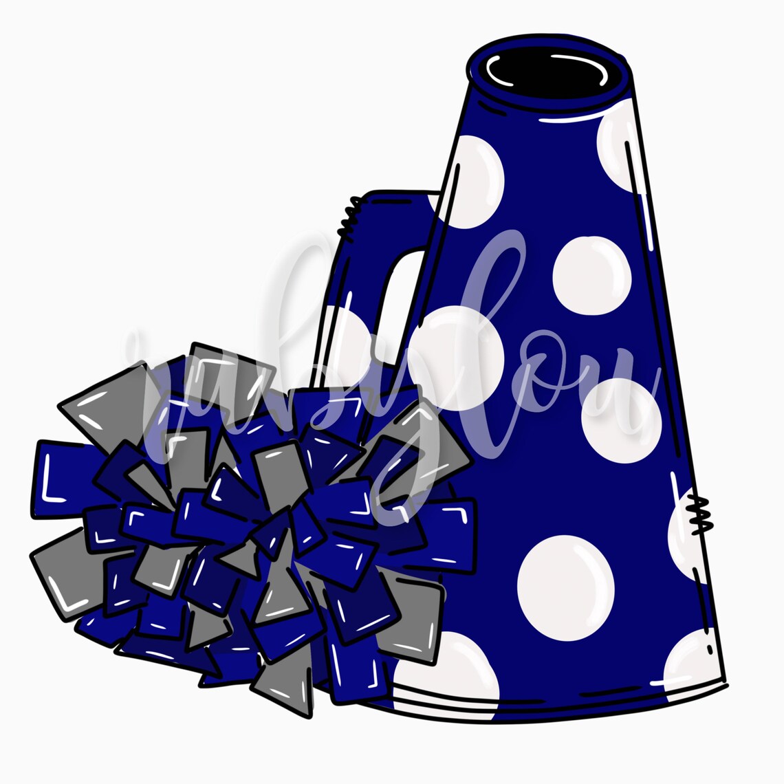 Cheer Poms Megaphone Navy BLUE and Gray Digital Download Cheerleader ...
