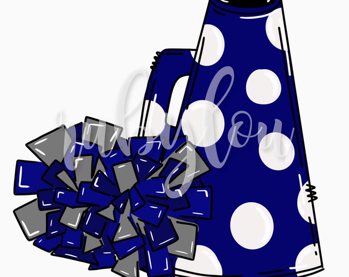 Cheer Poms Megaphone Navy BLUE and Gray Digital Download - Etsy