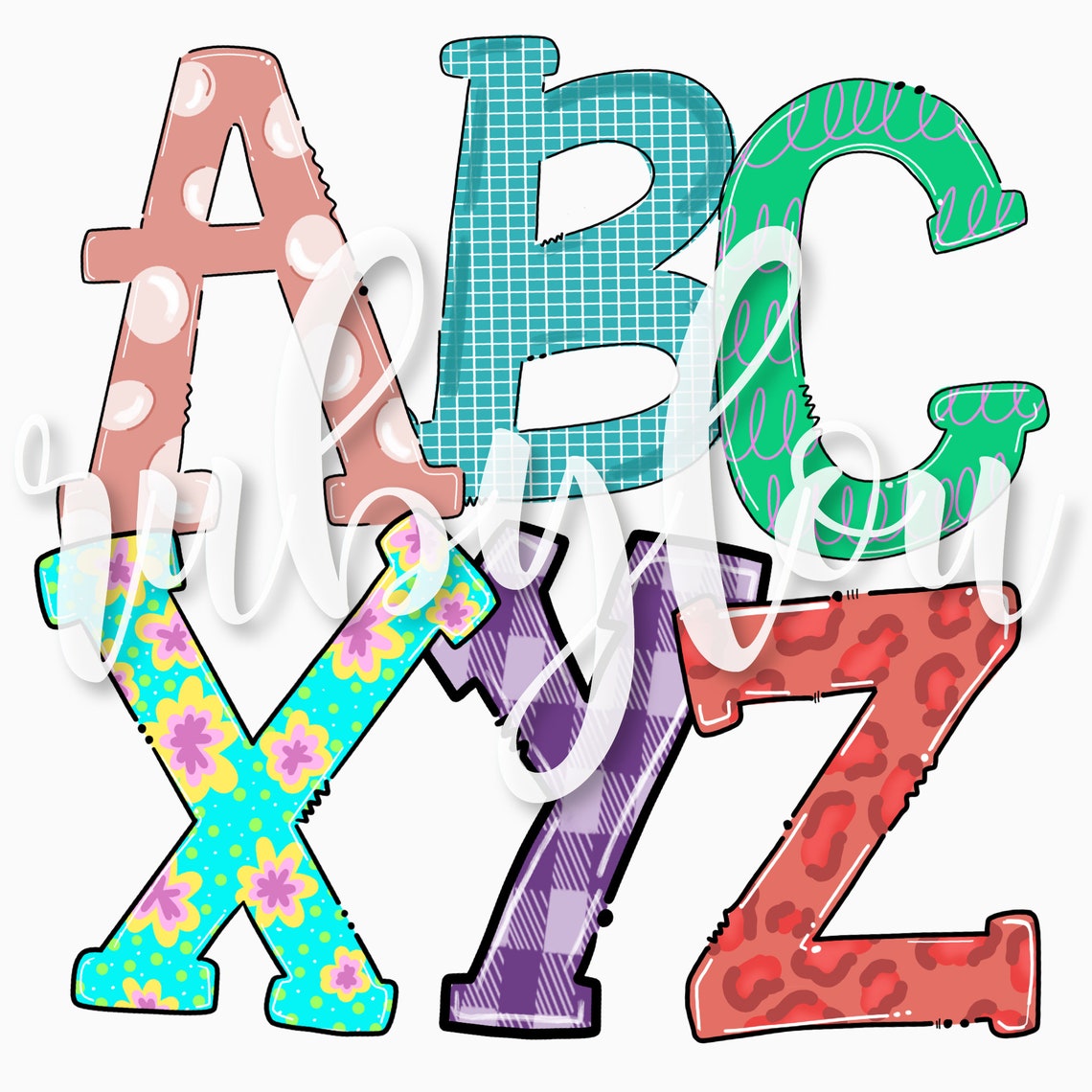 Doodle Letters Full ALPHABET PNG BUNDLE Alpha Pack Digital - Etsy