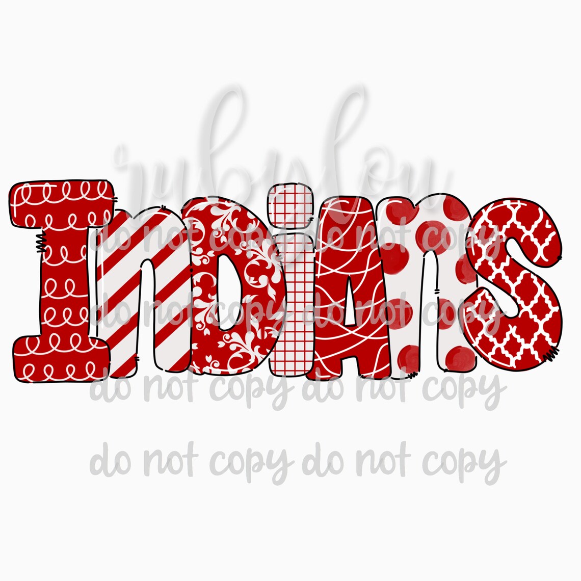 INDIANS Doodle Letters PNG Red White Digital Download | Etsy