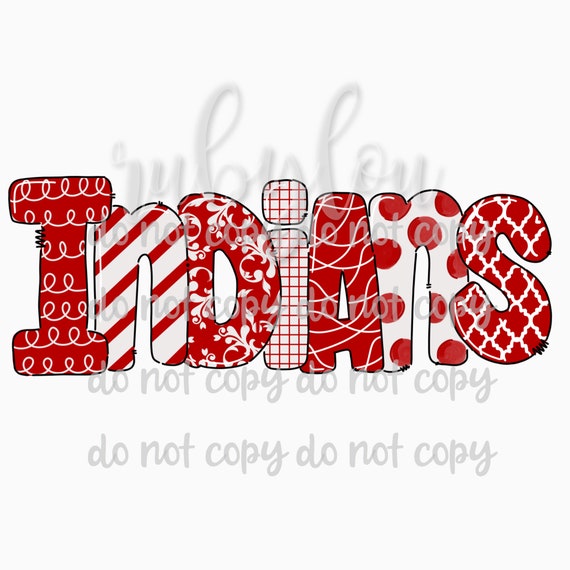 INDIANS Doodle Letters PNG Red White Digital Download | Etsy