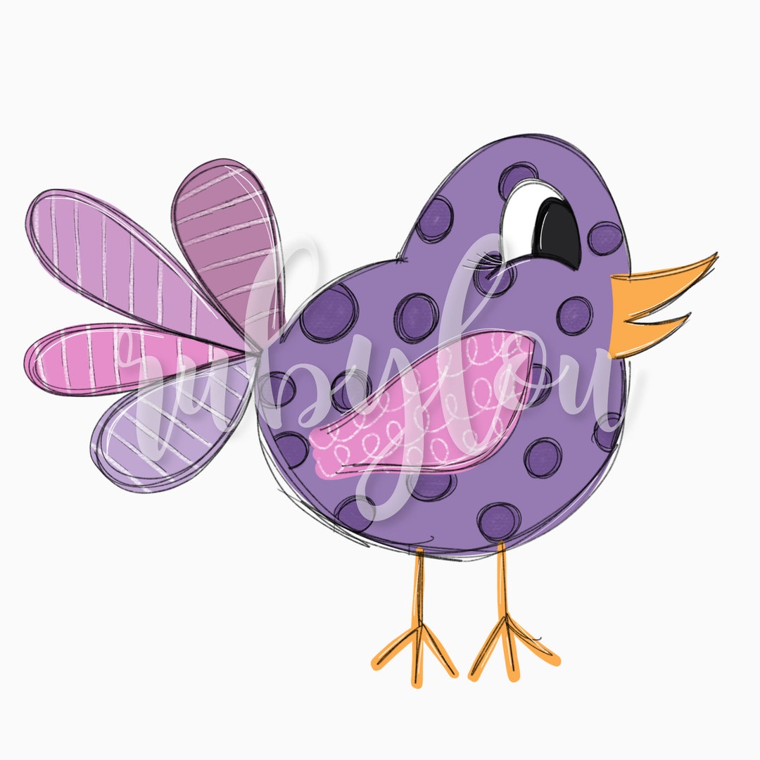 Cute BIRD Pink Purple Hand Drawn Digital Download Printable Artwork I ...