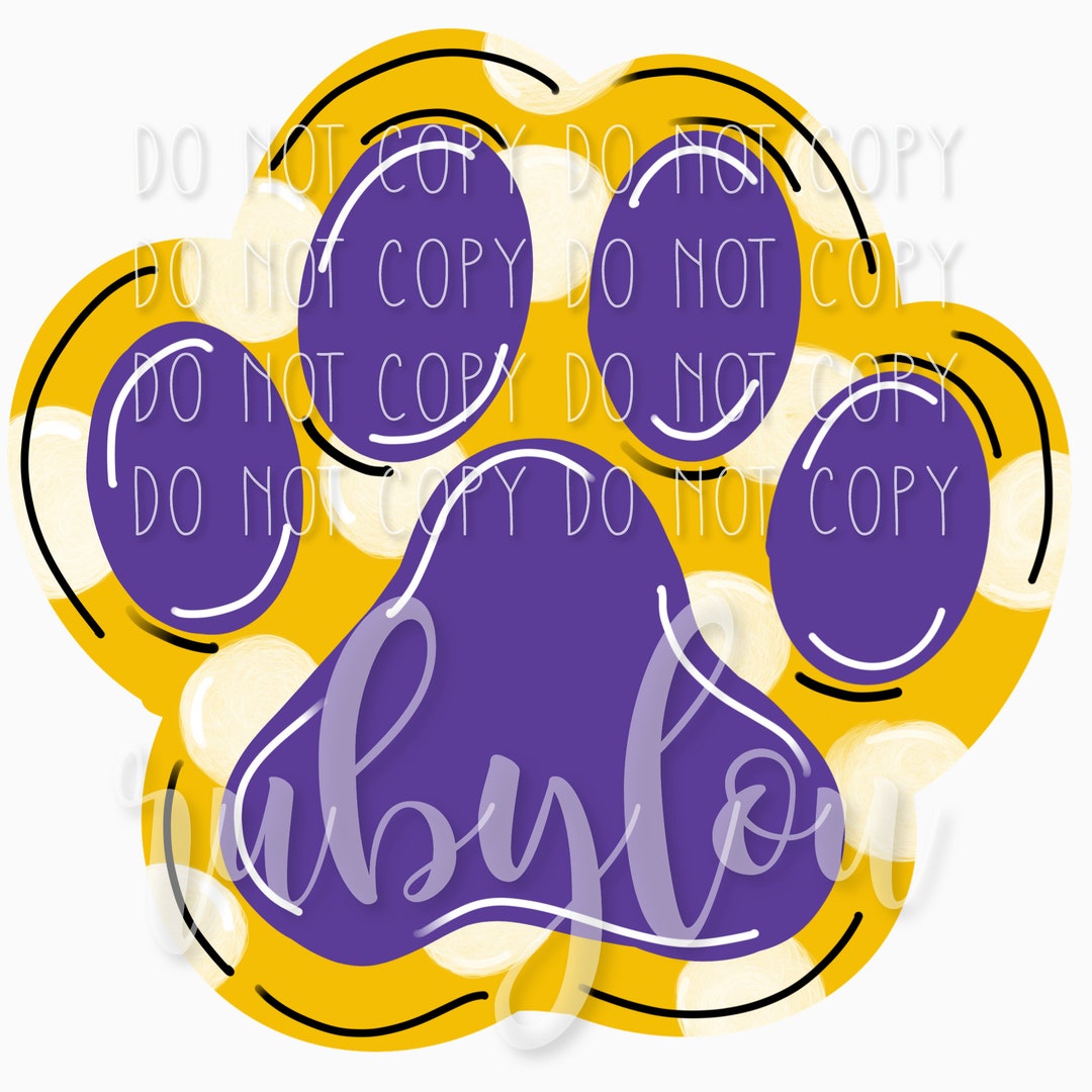 Cute Hand Drawn Paw Print Purple Yellow Sublimation Design Digital ...