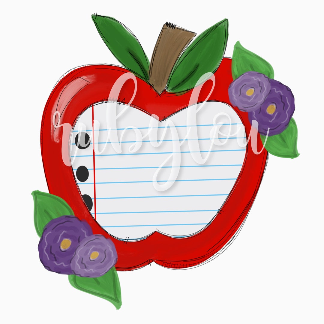 Apple Notebook Frame | Teacher Teaching School Hand Drawn PNG | Digital ...