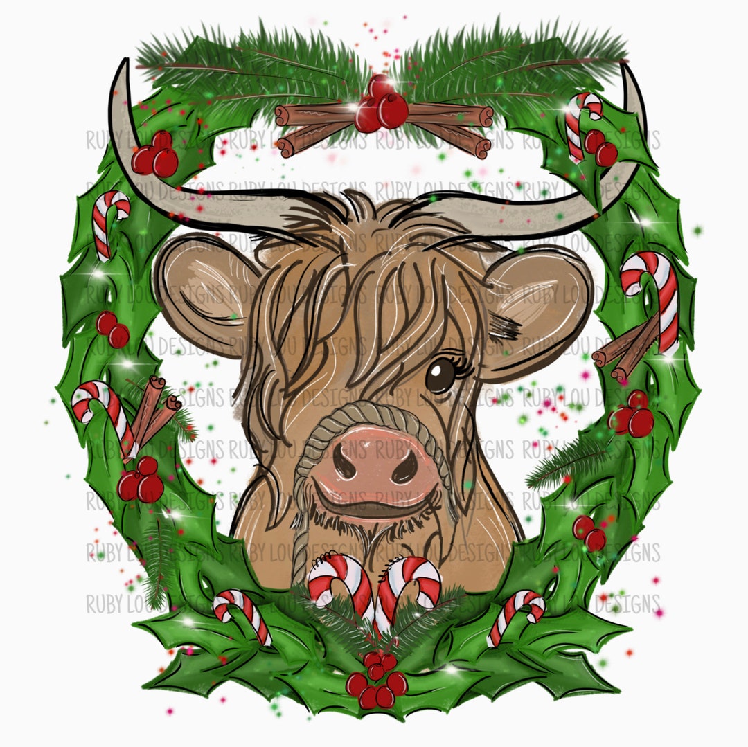 Festive Christmas Longhorn Cow | Cute Cow | Digital Download ...