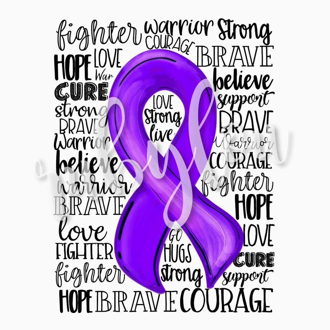 Awareness Purple RIBBON Digital Download Sublimation - Etsy