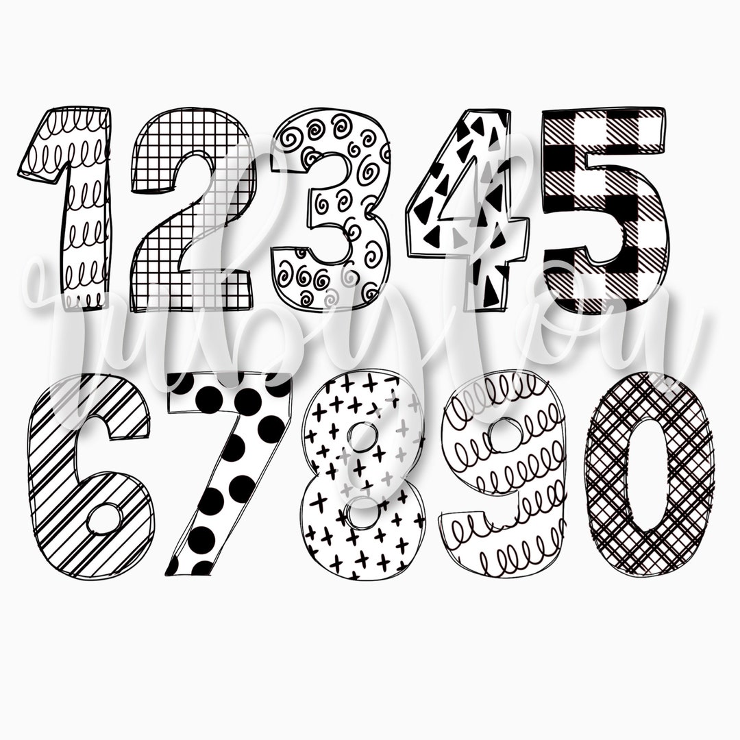 Doodle NUMBERS PNG |digital Download | Sublimation Design Hand Drawn ...