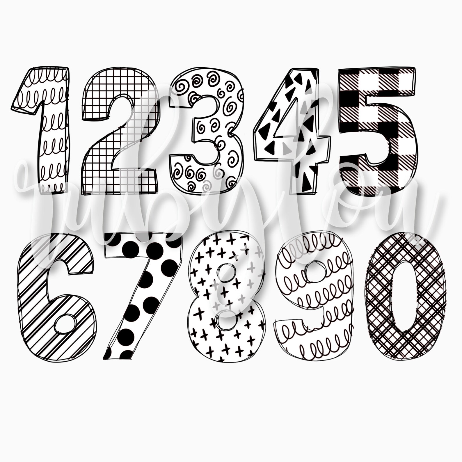 Doodle NUMBERS PNG digital Download Sublimation Design Hand Drawn ...