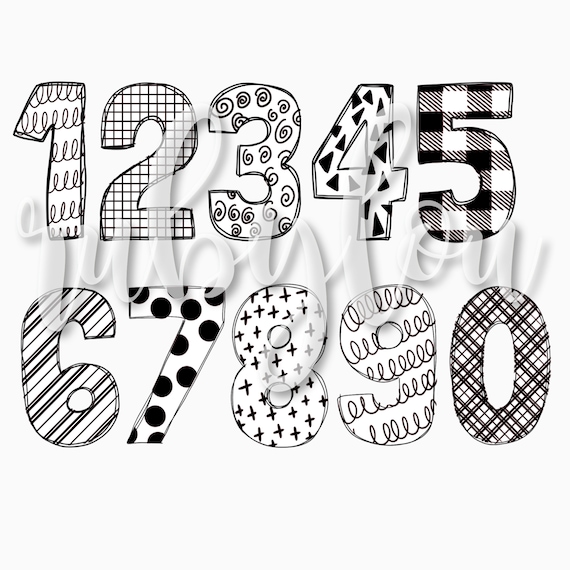Doodle NUMBERS PNG digital Download Sublimation Design Hand - Etsy