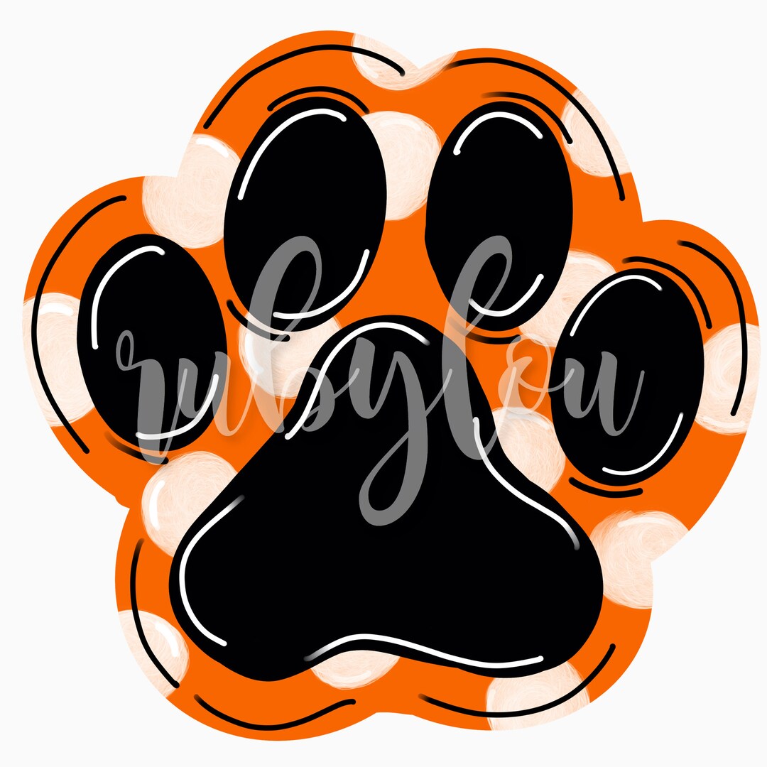 Cute Hand Drawn Paw Print Orange Black Sublimation Design Digital ...