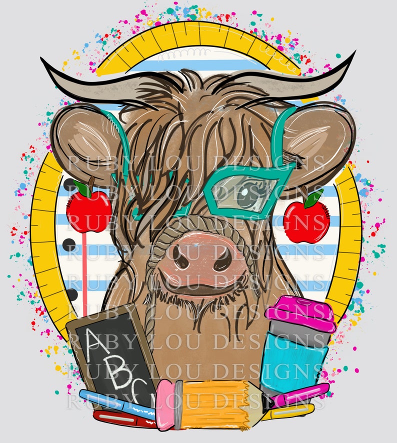 Teacher Highland Longhorn Cow Moo Cute Cow Digital - Etsy