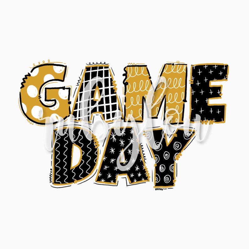 GAME DAY Black Gold Patchwork Doodle Lettering |digital Download ...
