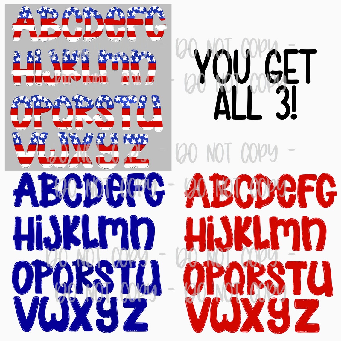 Patriotic Alphapack Red White Blue Military USA Hand Drawn - Etsy