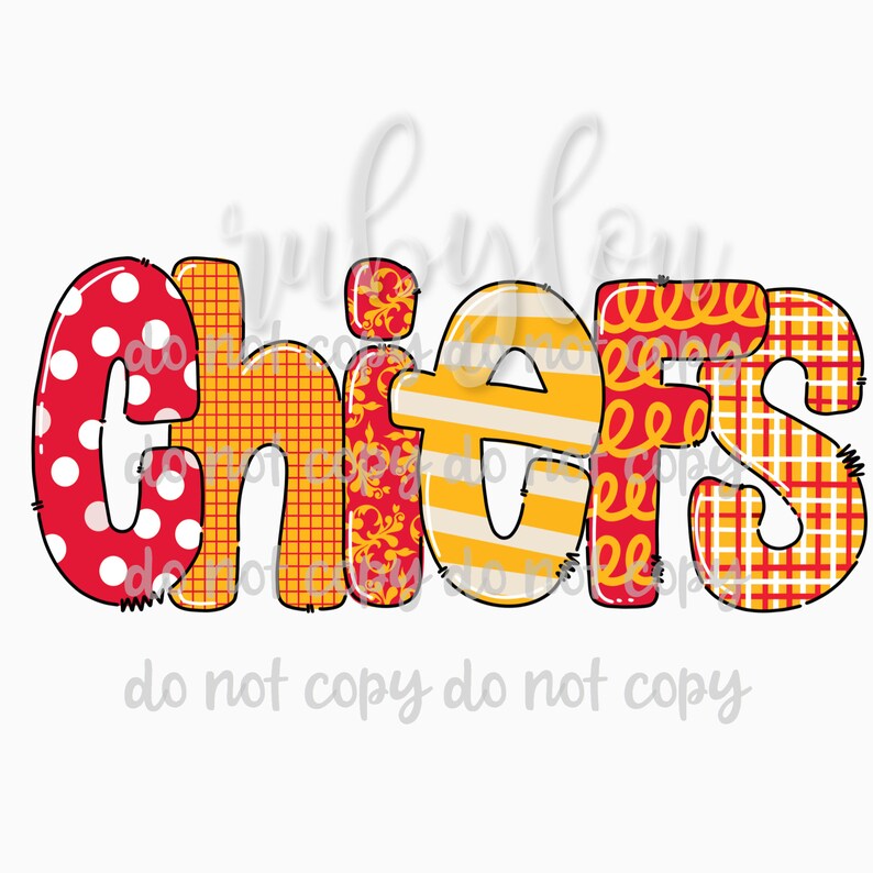 CHIEFS doodle letters PNG Red Yellow digital download | Etsy