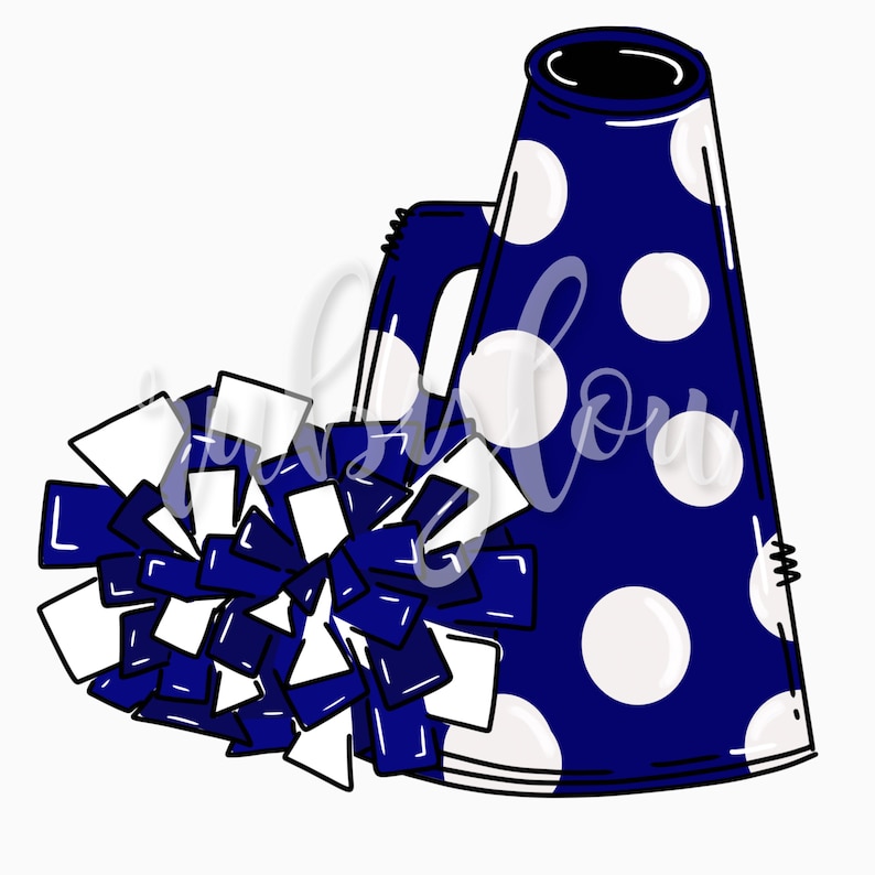 Cheer Poms Megaphone Navy BLUE and White Digital Download - Etsy