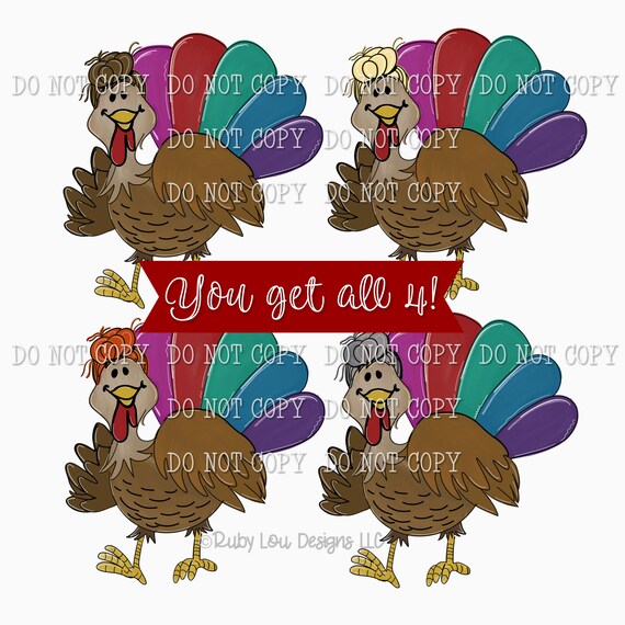 Messy Bun Turkey Mom hand drawn digital download | Etsy