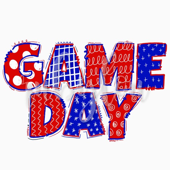 GAME DAY Red Blue Patchwork Doodle Lettering digital Download | Etsy